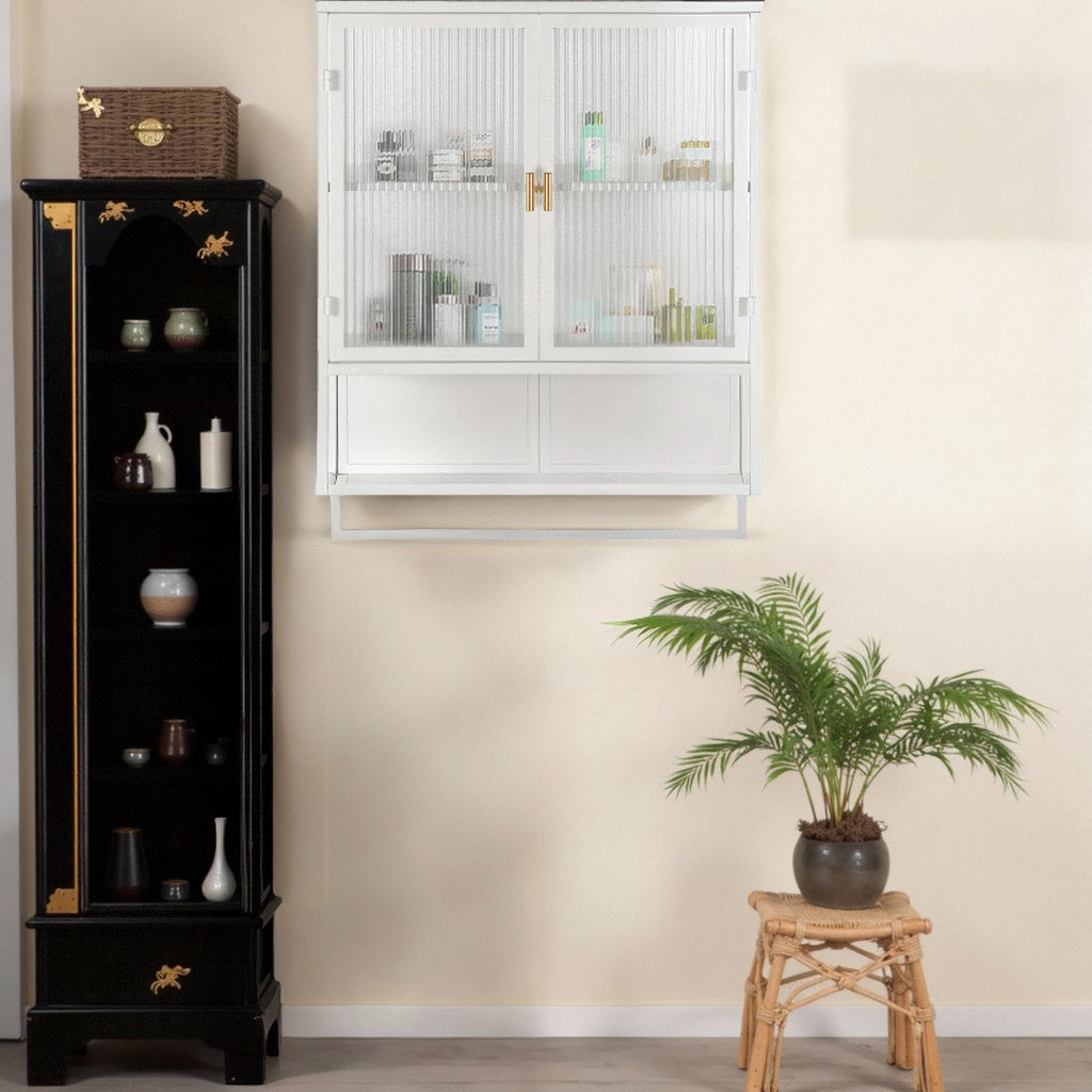 Ebern Designs 24" Floating Glass Cabinet – Multi-Functional Wall ...