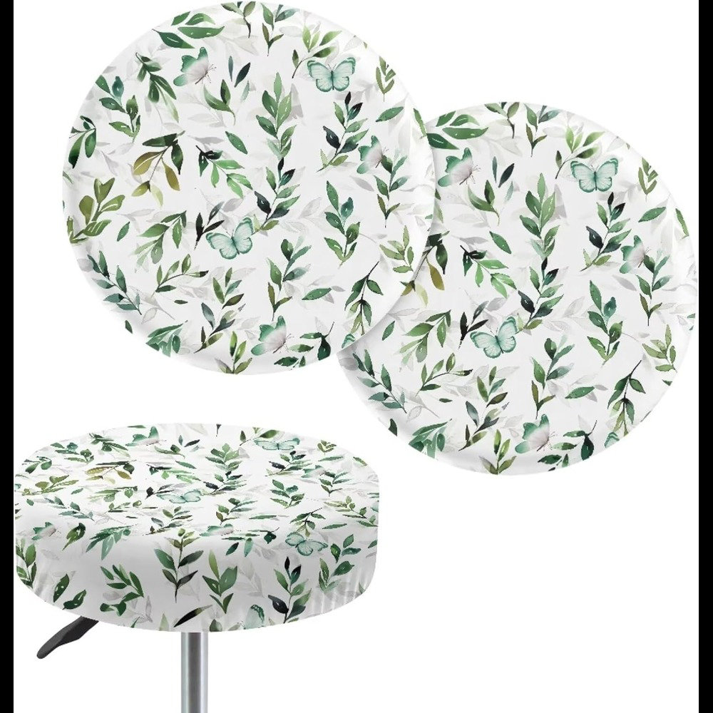 Red Barrel Studio® Green Leaves Stool Cover Round Bar Stools Covers ...