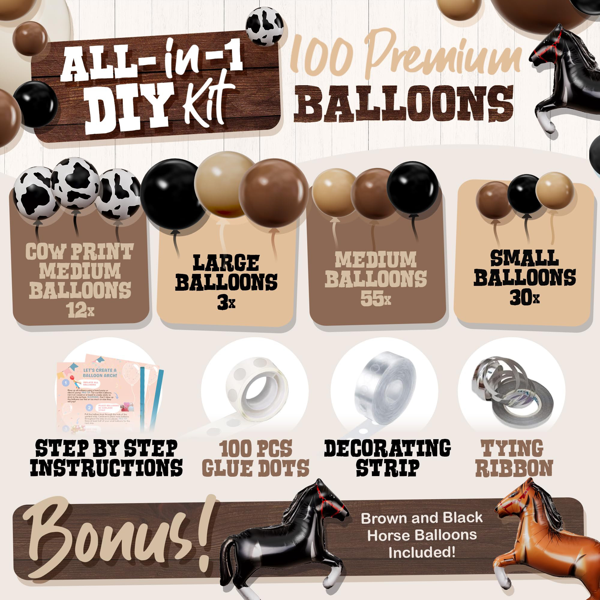Zeki Shoggy ALL-IN-1 Western Balloon Arch Kit With BONUS Horse Balloons ...