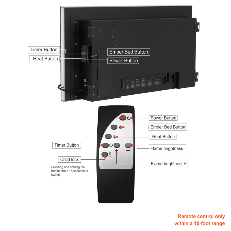 Symple Stuff Shellenbarger Electric Wall Fireplace with Crushed Diamond ...