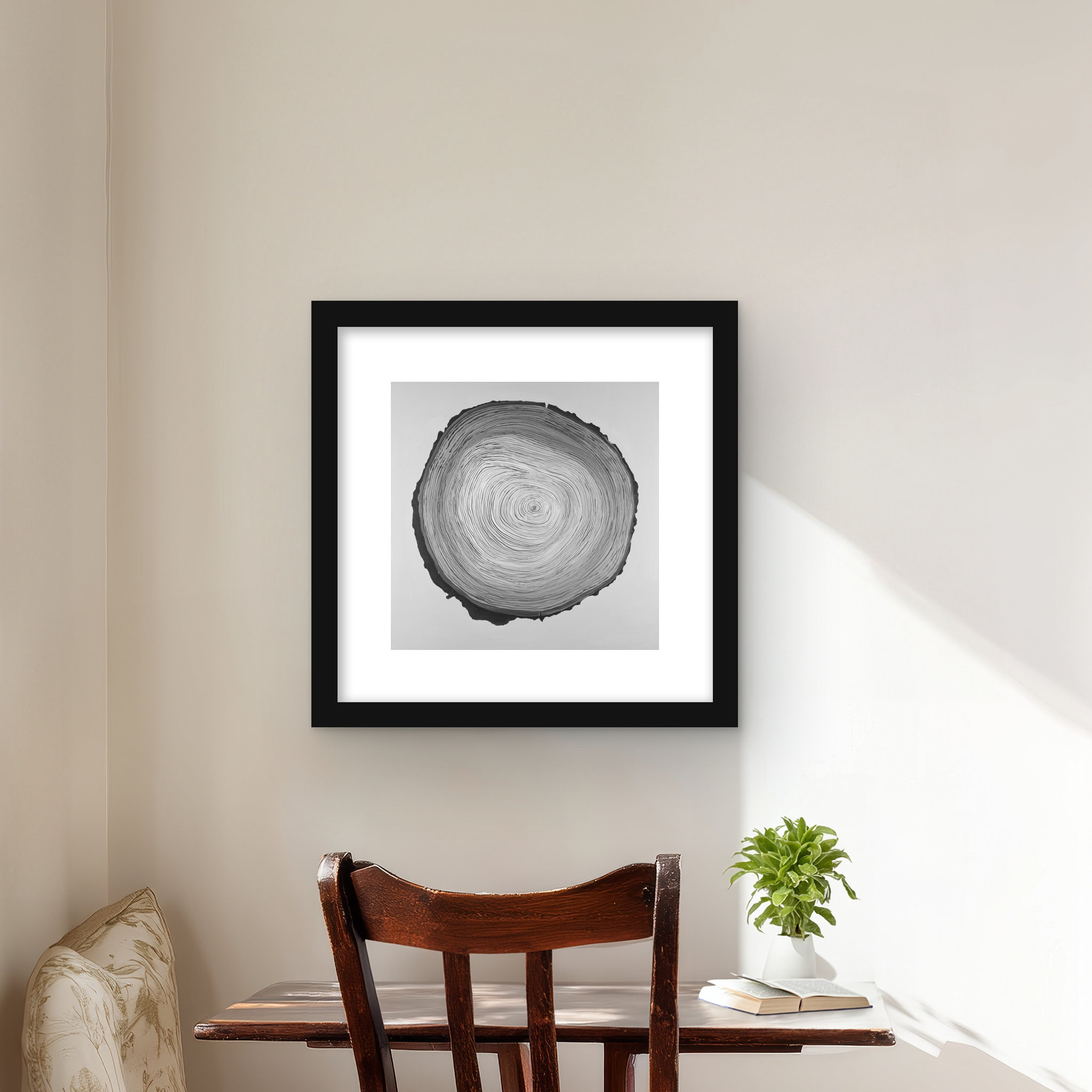 Lark Manor™ Grayscale Round Wood Log - Gray Framed Matted Print Decor ...
