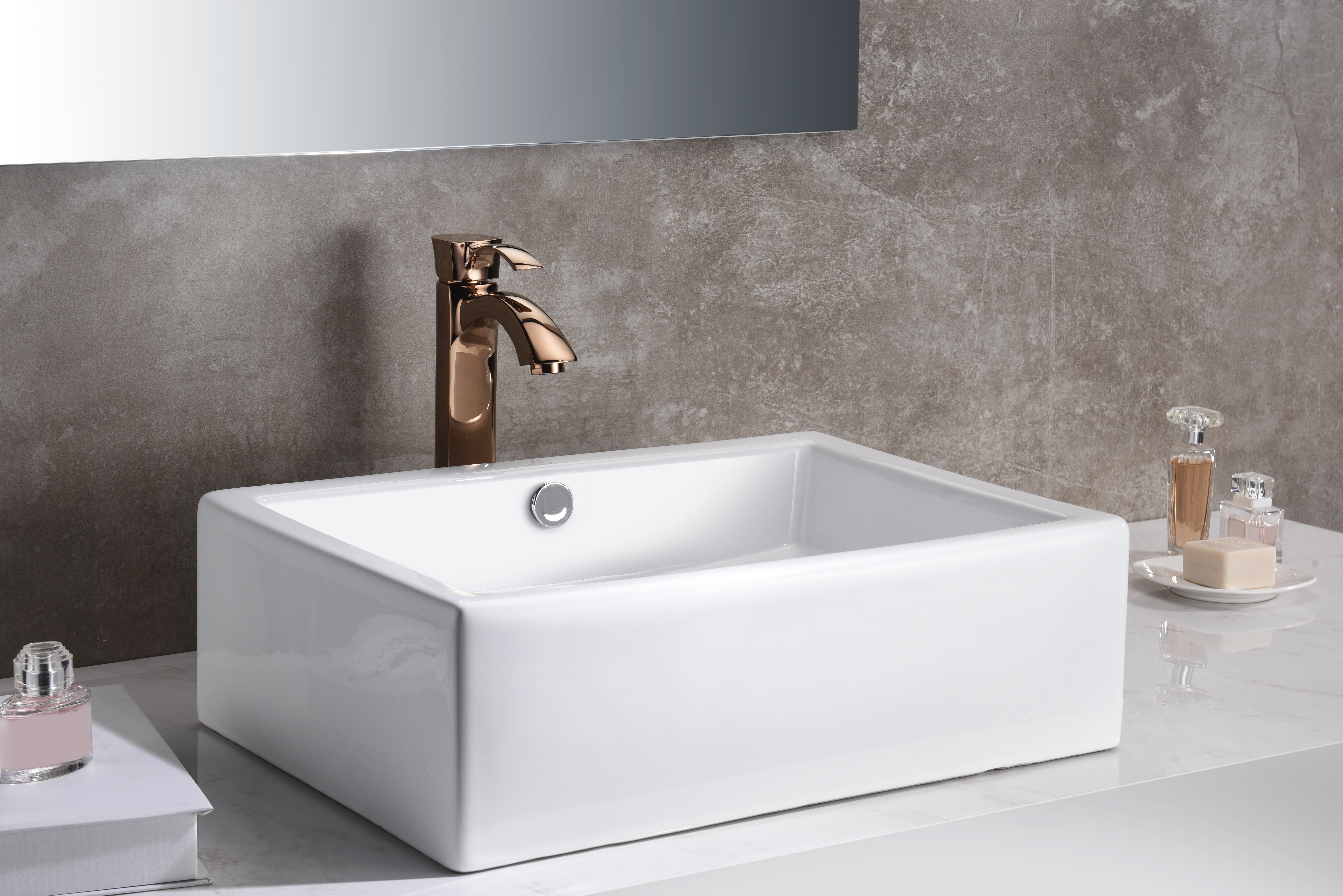 ANZZI Deux Series Vitreous China Rectangular Vessel Bathroom Sink with ...
