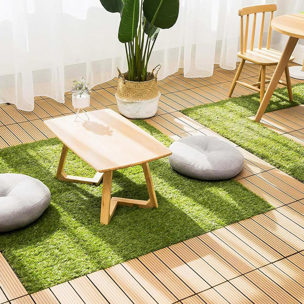 Zeki Shoggy 1.57" H Interlocking Artificial Grass Tiles, 12" X 12" 9 ...