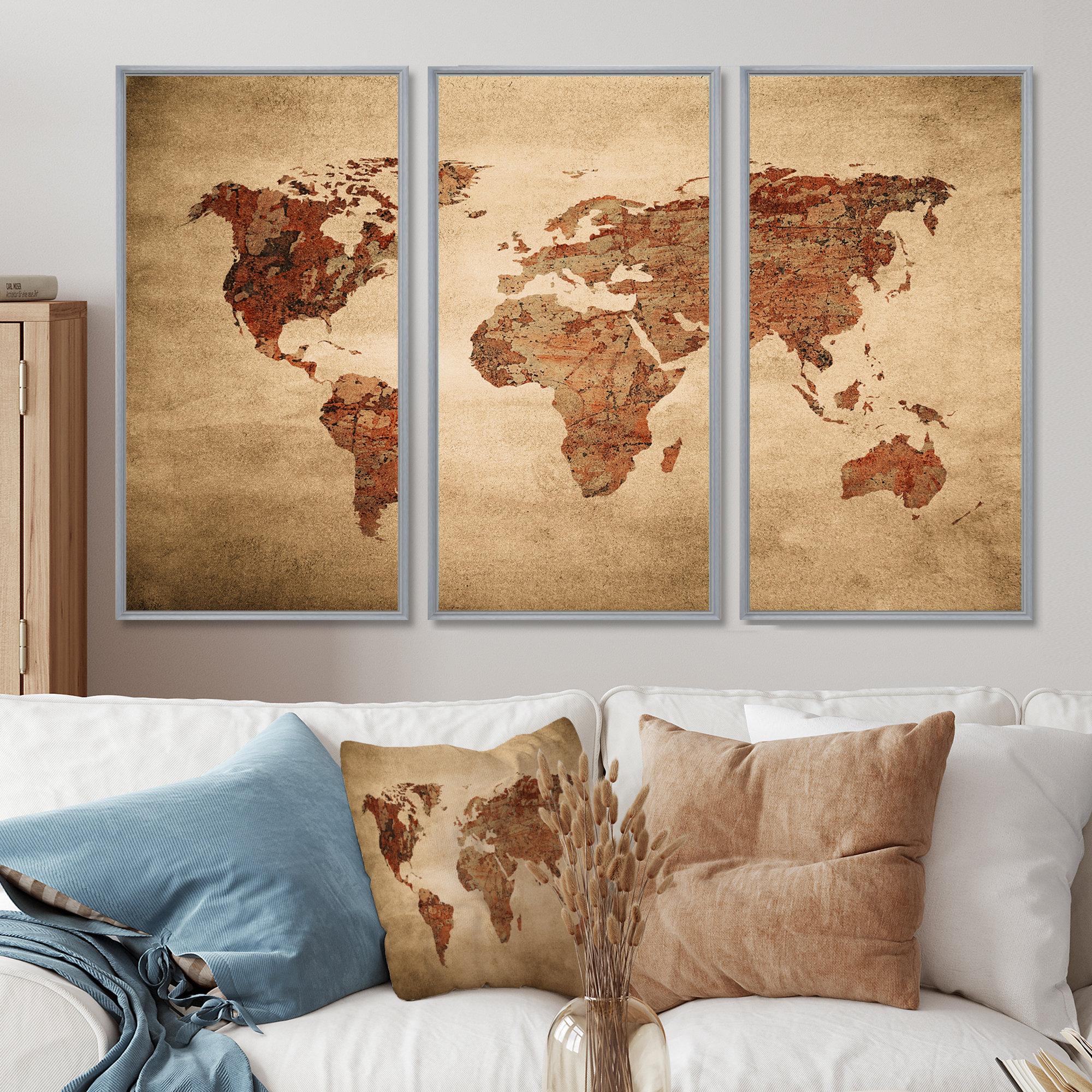 Winston Porter Ancient Map of The World VII - 3 Piece Floater Frame ...