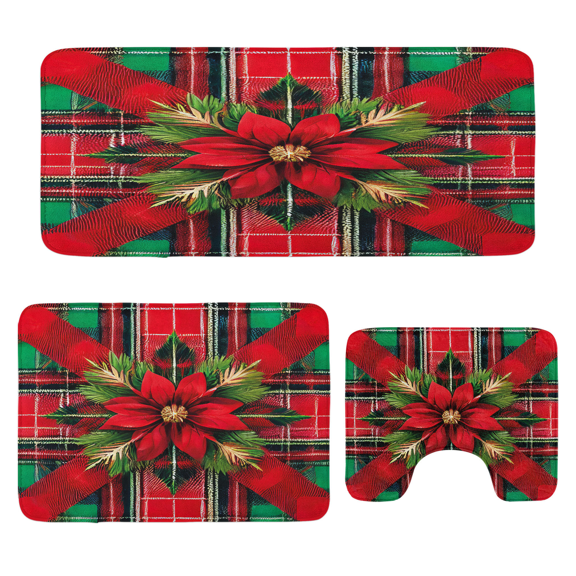 George Oliver Christmas Bathroom Rug Set 3 Pieces U-Shape & Rectangle ...