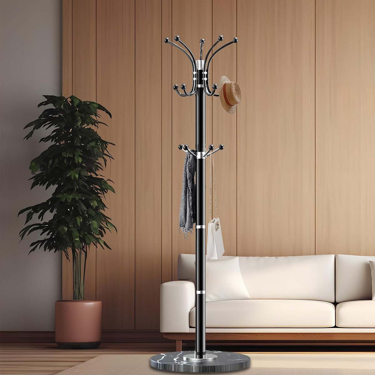 Winston Porter Metal Coat Rack Stand With Natural Marble Base, Modern ...