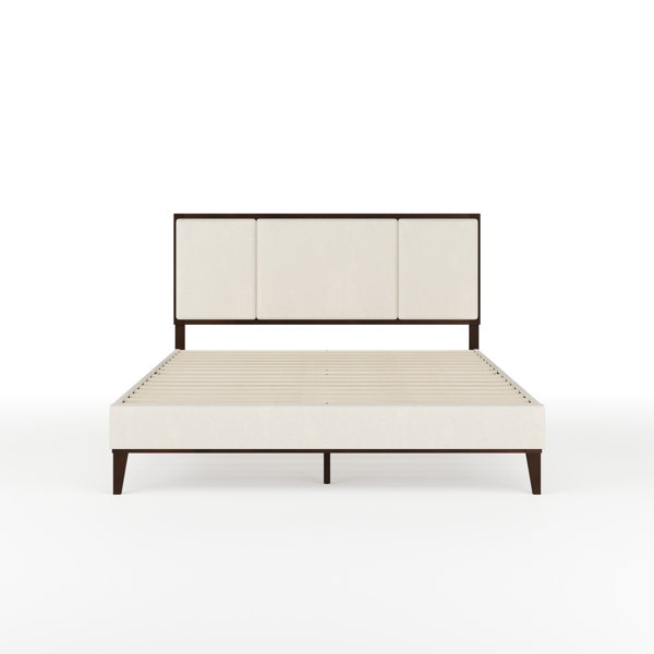 Martha Stewart Jett Wooden Platform Bed With Upholstered Base And ...