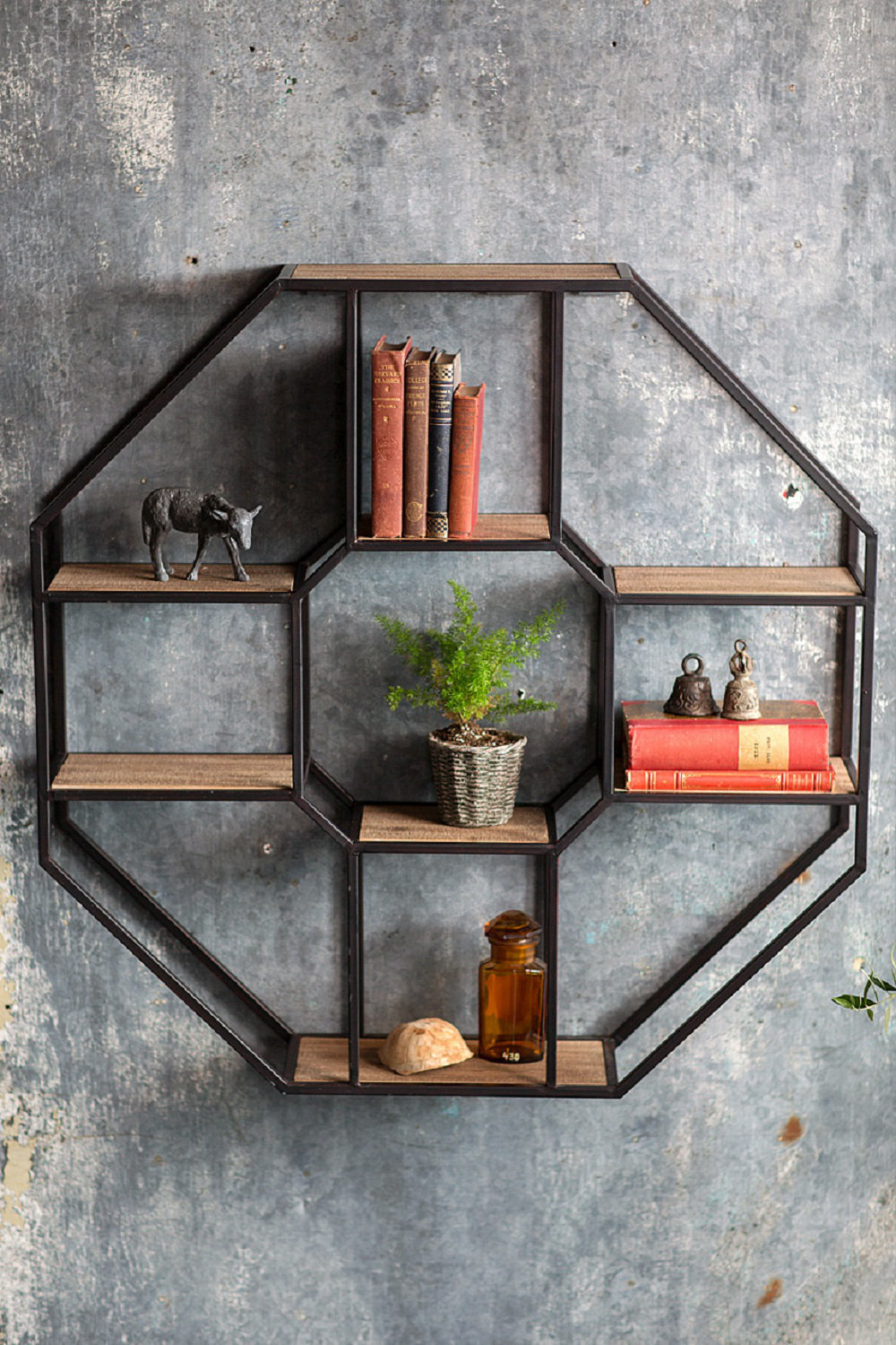 17 Stories Iron and Pine Wood Octagonal Unit Wall Shelf & Reviews | Wayfair