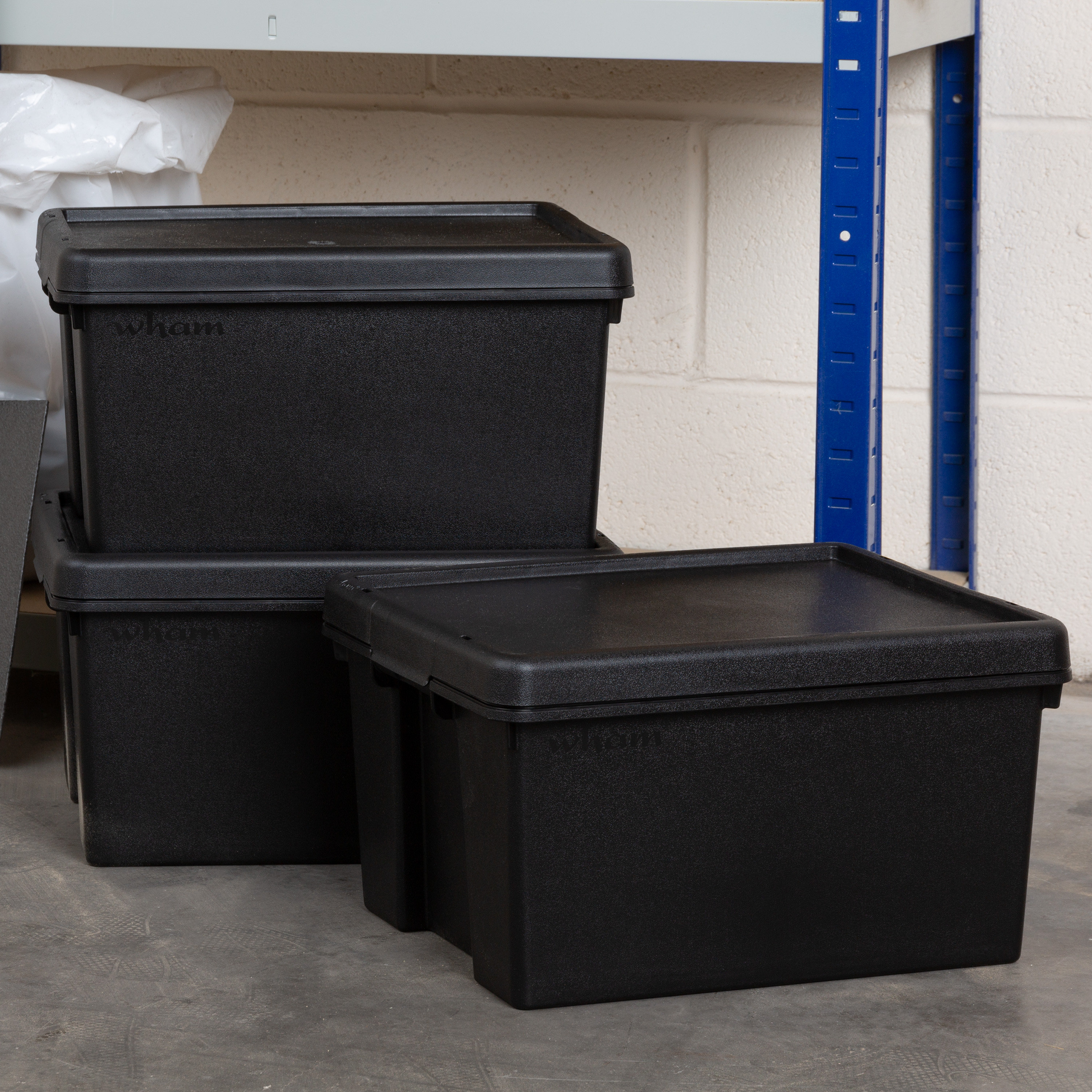 Wham Bam Heavy Duty Recycled 16L Plastic Storage Boxes Pack of 3 Black ...