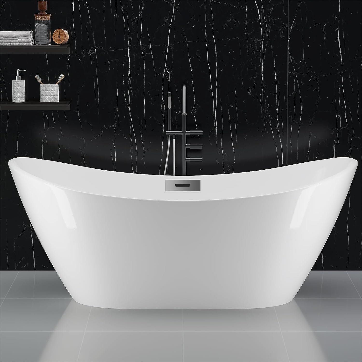 AngelMia 60“ Freestanding Bathtub, Acrylic Streamline Stand Alone ...
