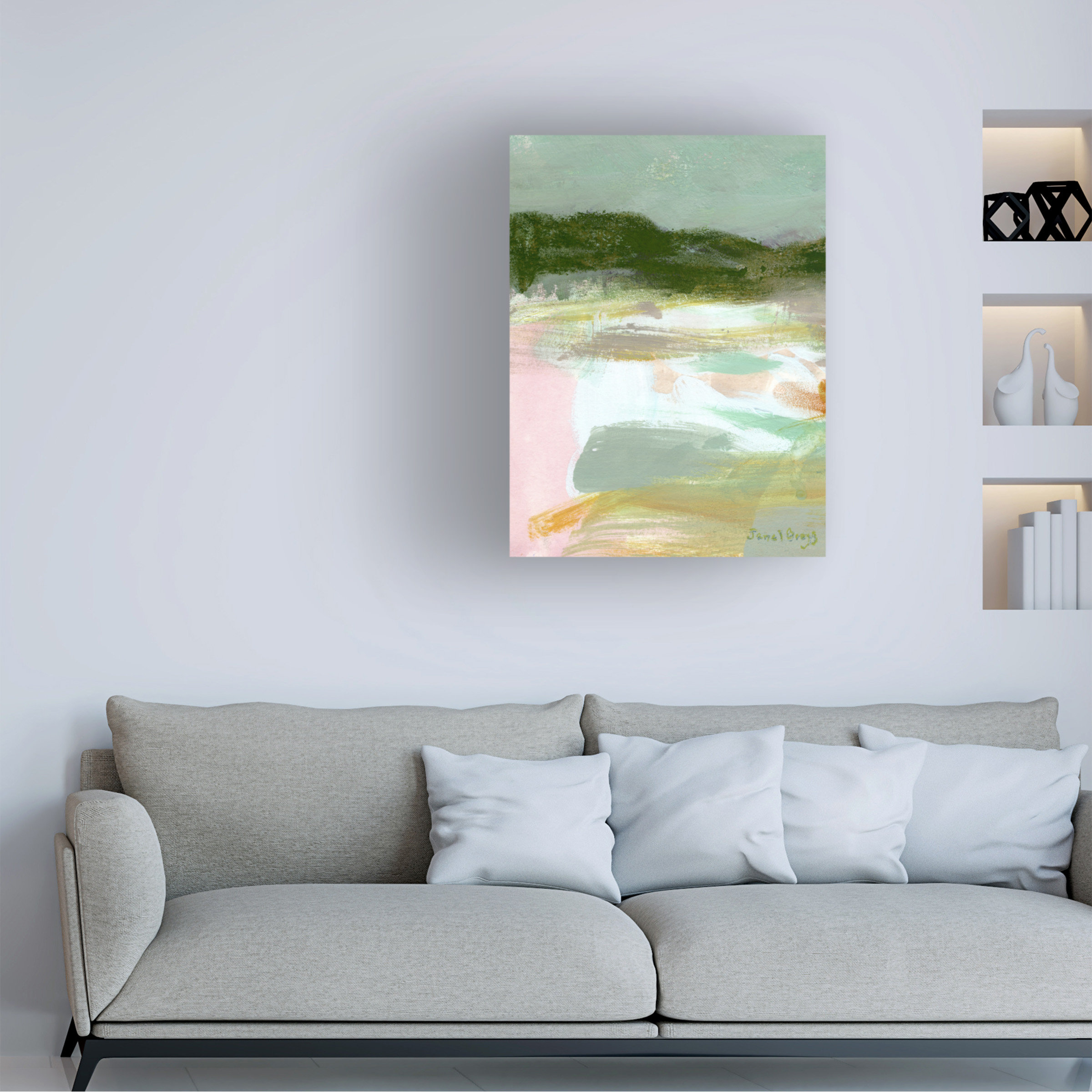 Trademark Fine Art Janel Bragg Landscape In Green Gold And Pink I ...