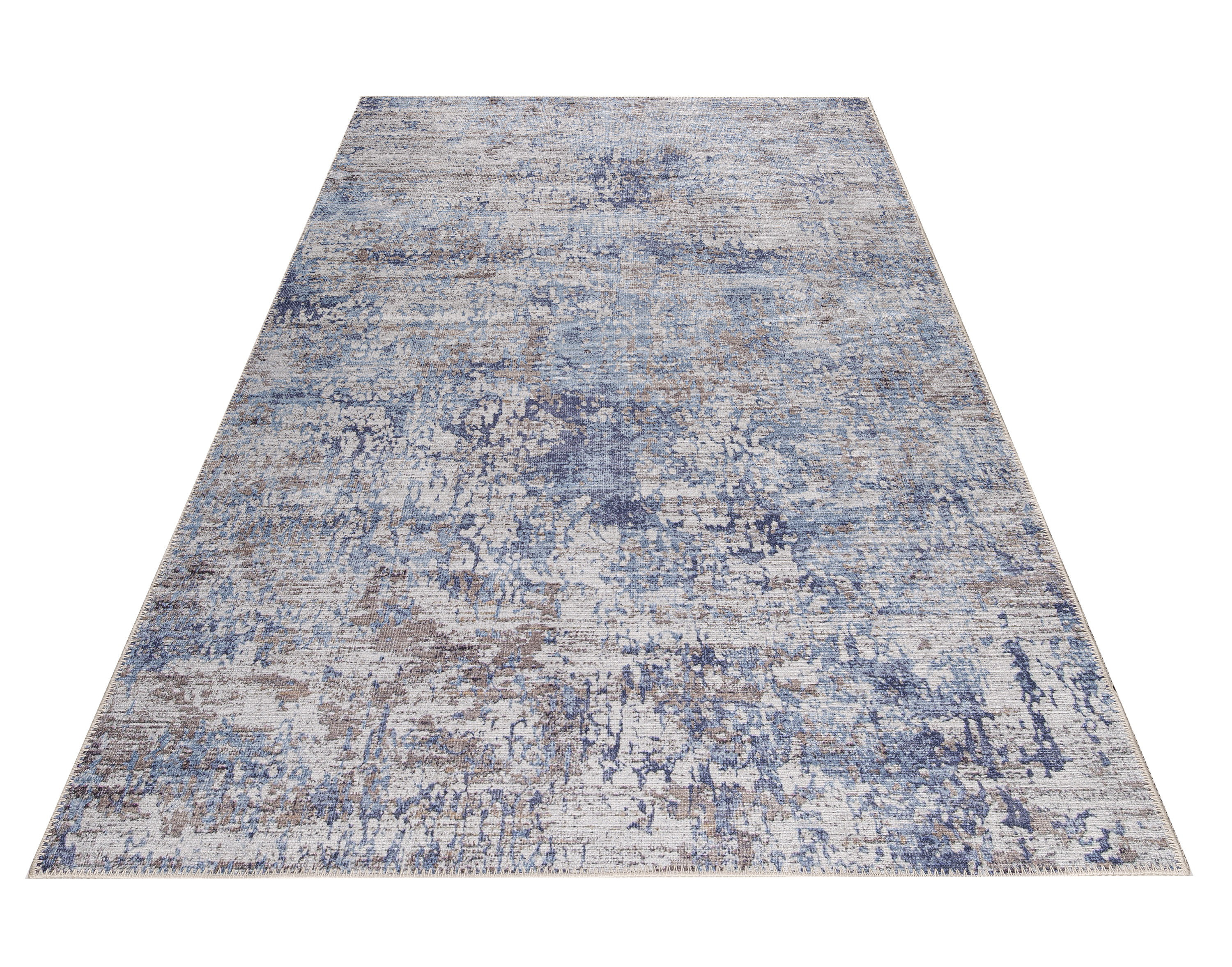 17 Stories Abstract Machine Washable Area Rug Woven in Blue/Cream/Gray ...