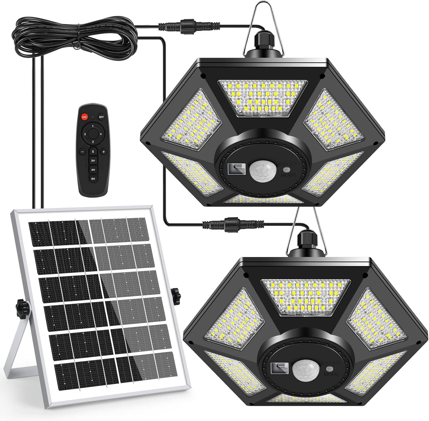 Arlmont & Co. Dual Head Solar Pendant Lights With Motion Sensor, 180 ...