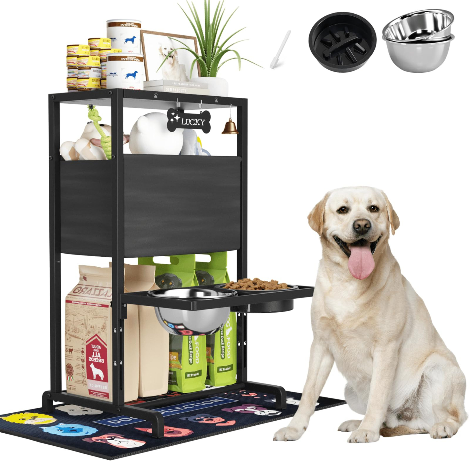 IMENST Adjustable Elevated Dog Bowls with Built-in Storage – 4.5''–12 ...