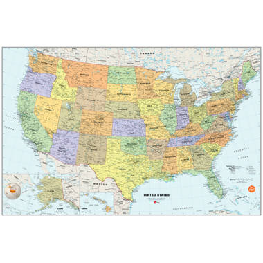 American Geographics 36'' W x 24'' H Dry Erase And Laminated World Map ...