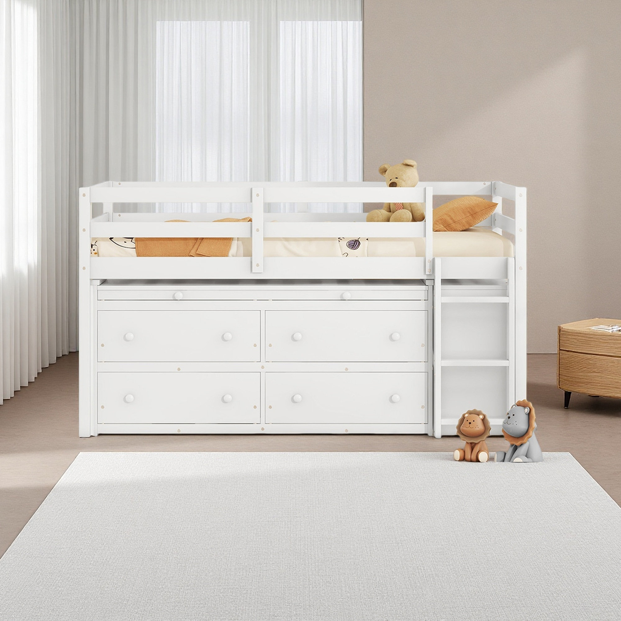 Harriet Bee Loft Bed With Retractable Writing Desk And 4 Drawers | Wayfair