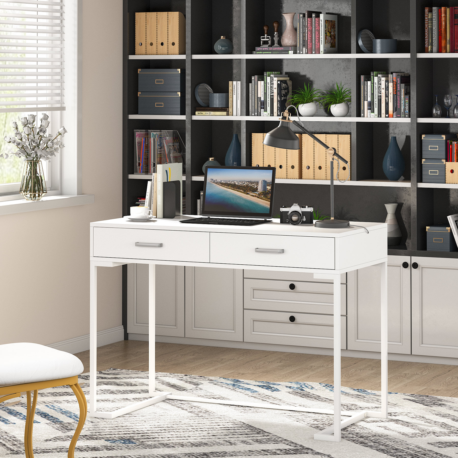 SUNFLOWR TRADE 29.2 Tall Writing Desk with 2 Drawers & Reviews | Wayfair