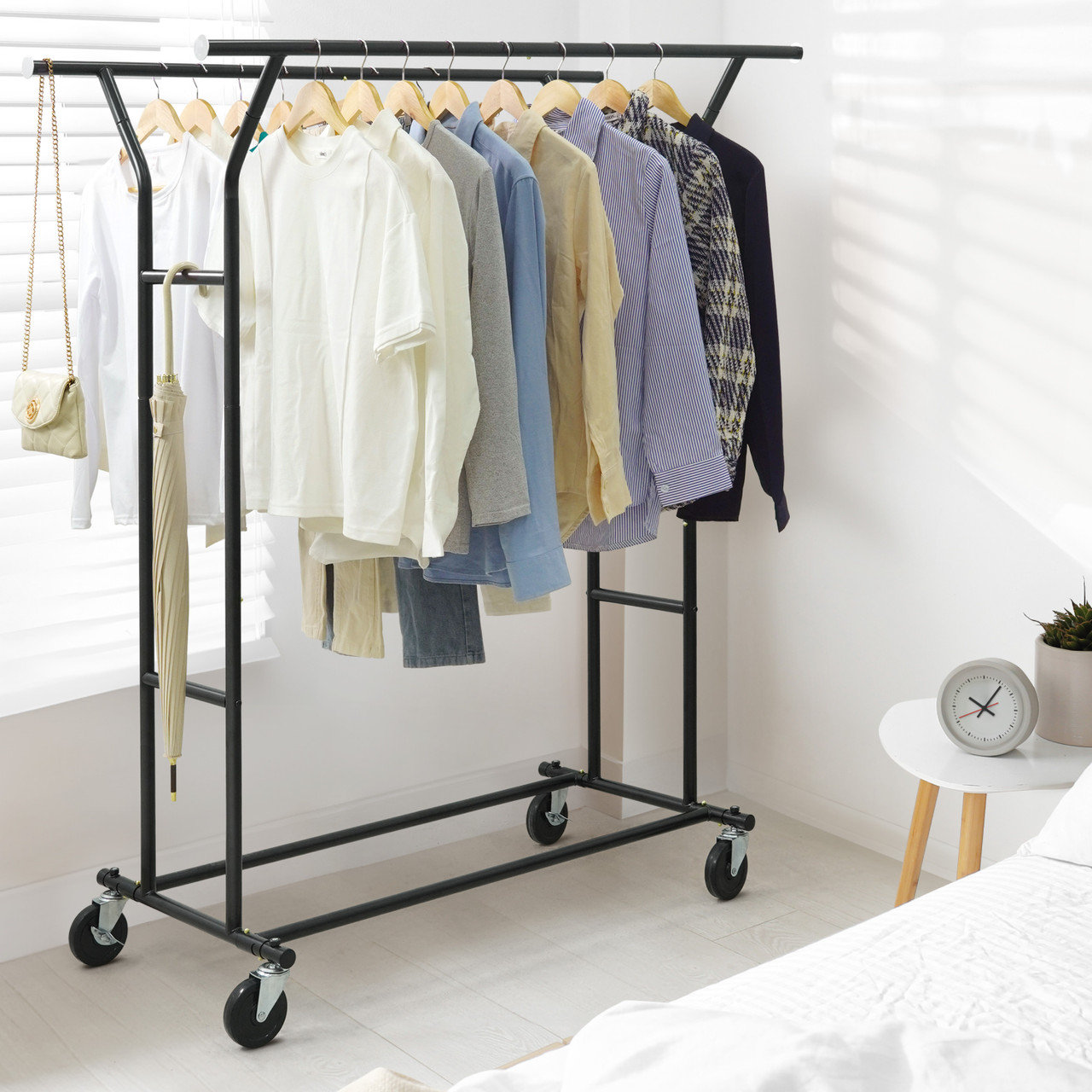 CAPHAUS Heavy Duty 440LBS Capacity Rolling Clothes Rack with Double ...