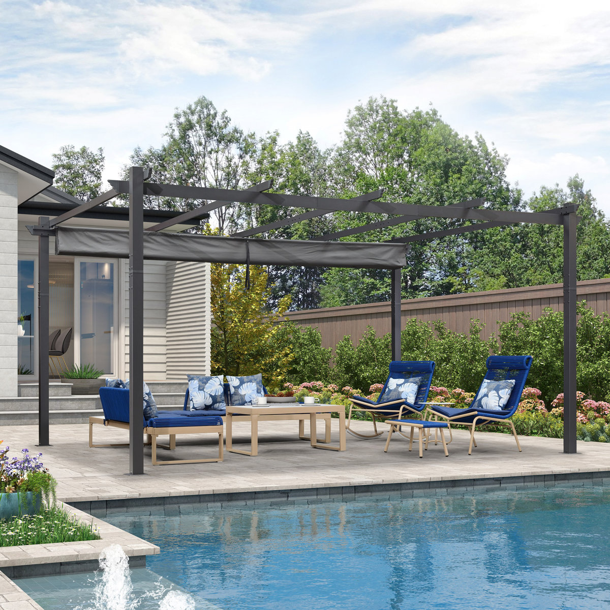 Purple Leaf 16 Ft. W x 12 Ft. D Aluminum Pergola with Canopy & Reviews ...