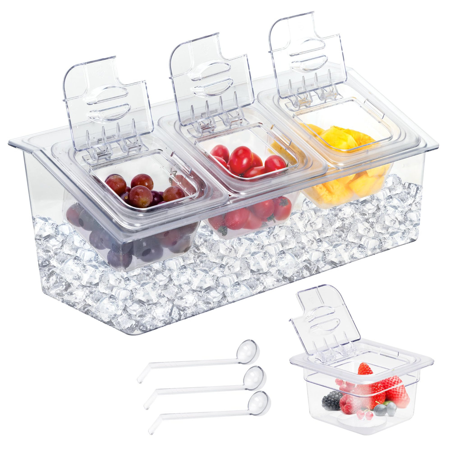 Stack man Ice Chilled Condiment Caddy With 3 Polycarbonate 4" Deep 1/6 ...