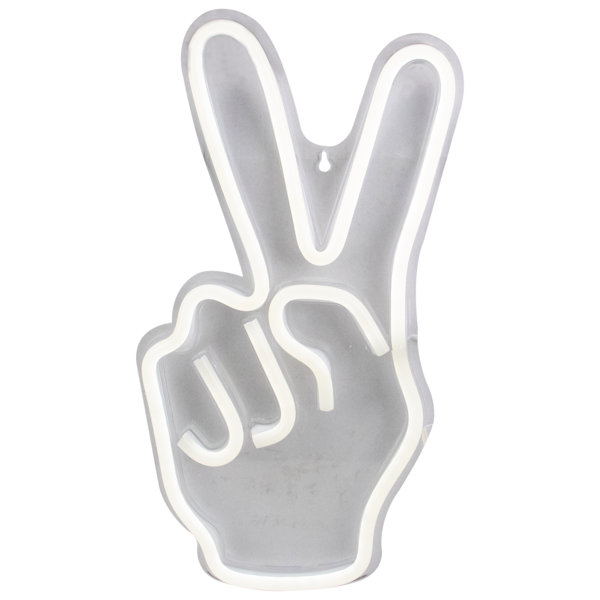 Northlight Seasonal 15" Bright White Neon Style Peace Fingers LED ...