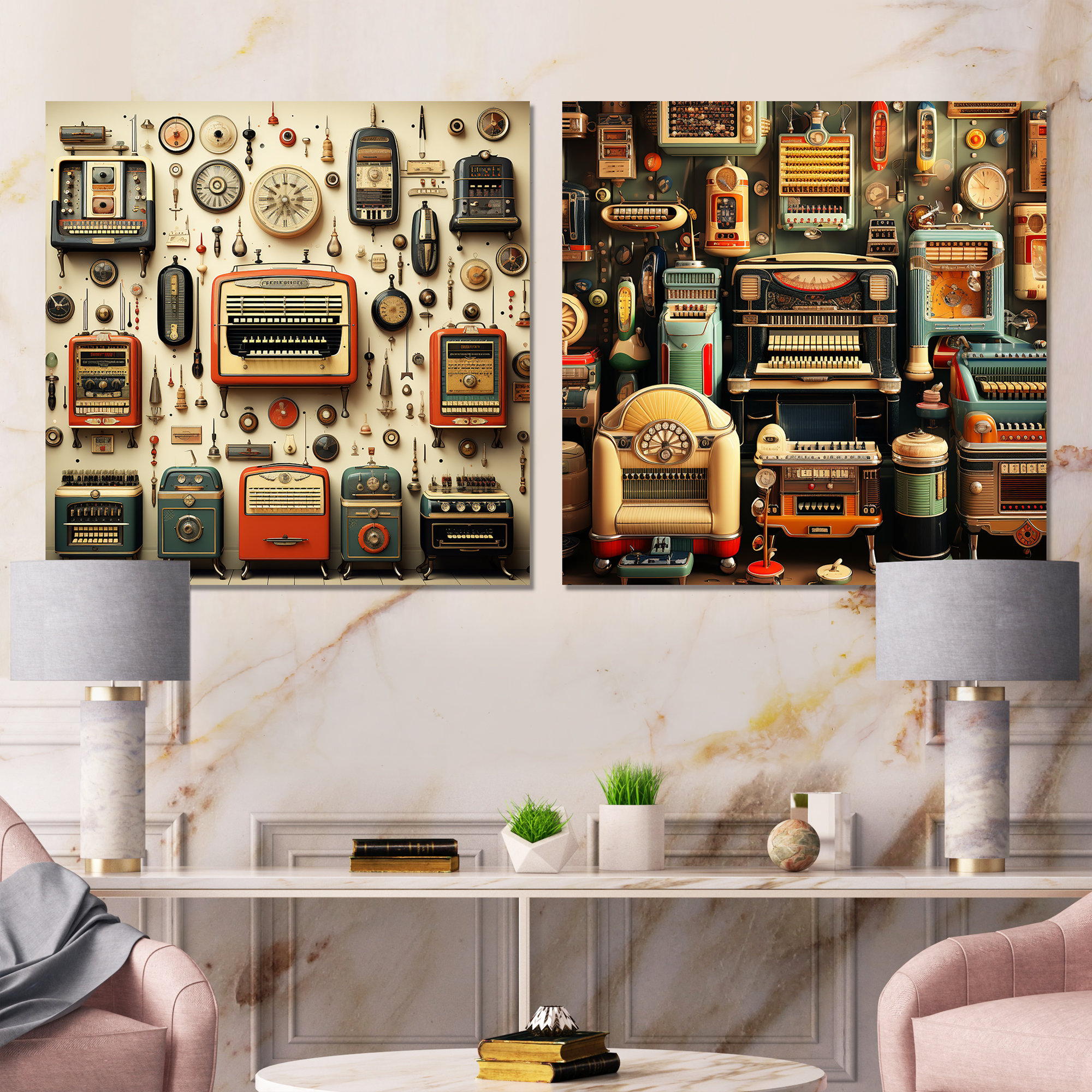 Lark Manor™ Nostalgic Jukebox Tunes IV - Jukeboxes Canvas Prints Set Of ...