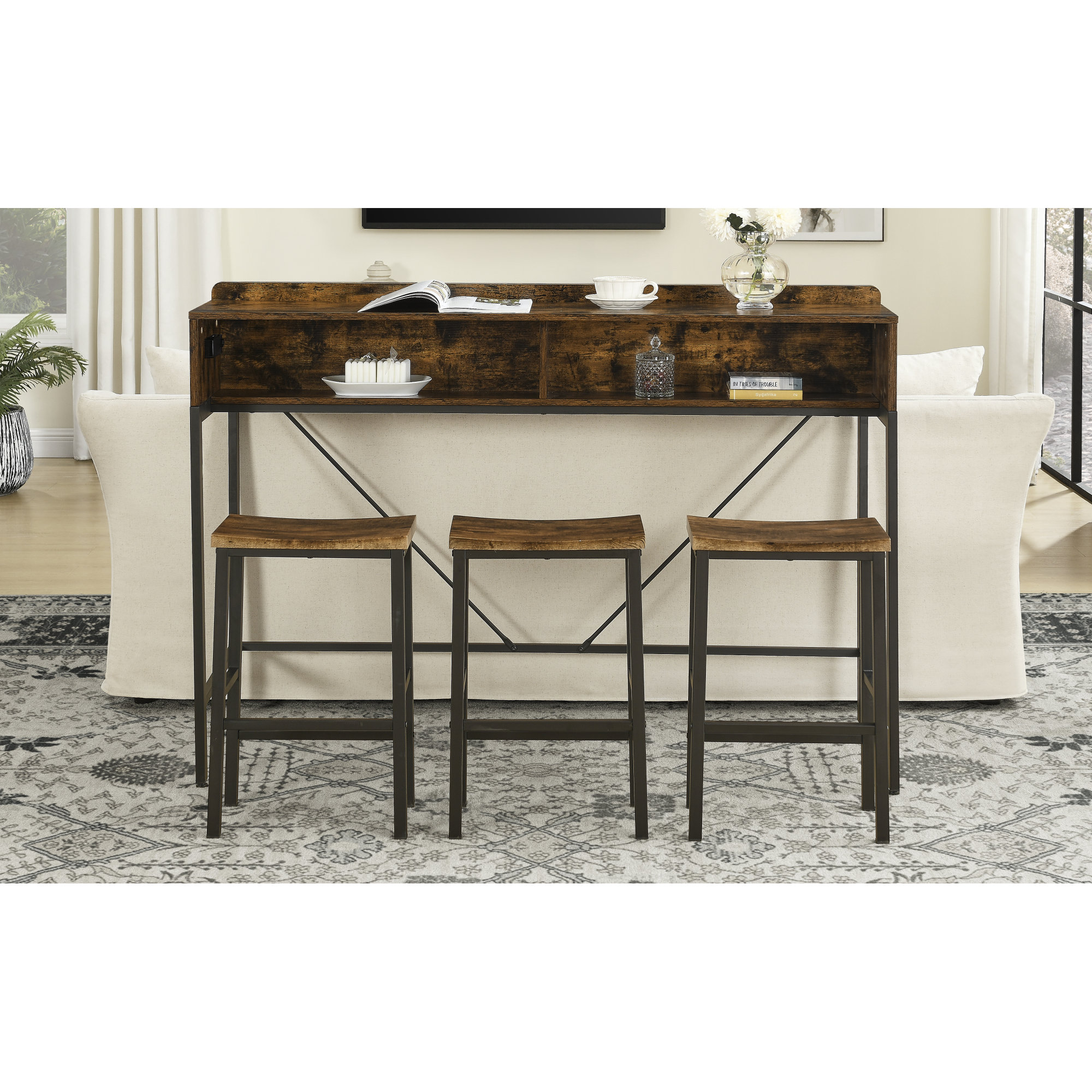 17 Stories Smart Power Led Bar Table Set In Farmhouse Style For Dining ...