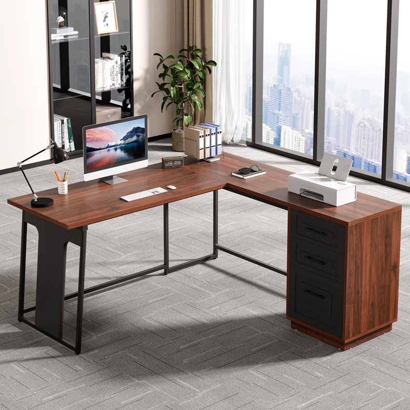 17 Stories 55'' L-shaped Computer Desk With File Drawer Storage | Wayfair