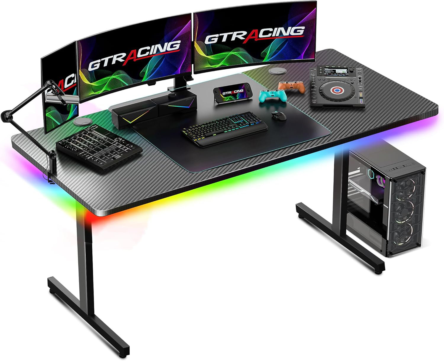 Wrought Studio 55 Inch Gaming Desk With LED Lights, Large Computer Desk ...