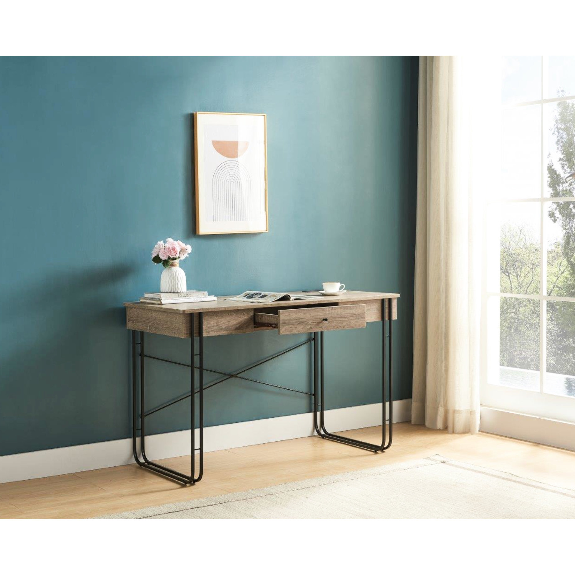 Ebern Designs Computer Desk With Spacious Top, Port - One Drawer And ...
