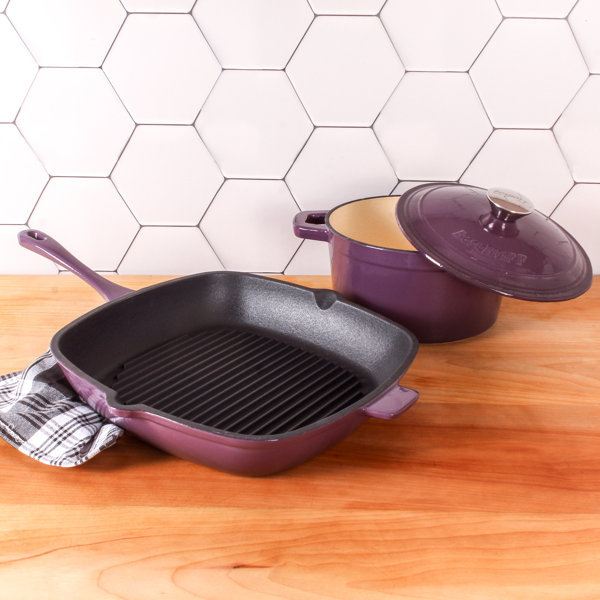 BergHOFF Neo 3pc Cast Iron Cookware Set, Grill Pan & Round Dutch Oven ...