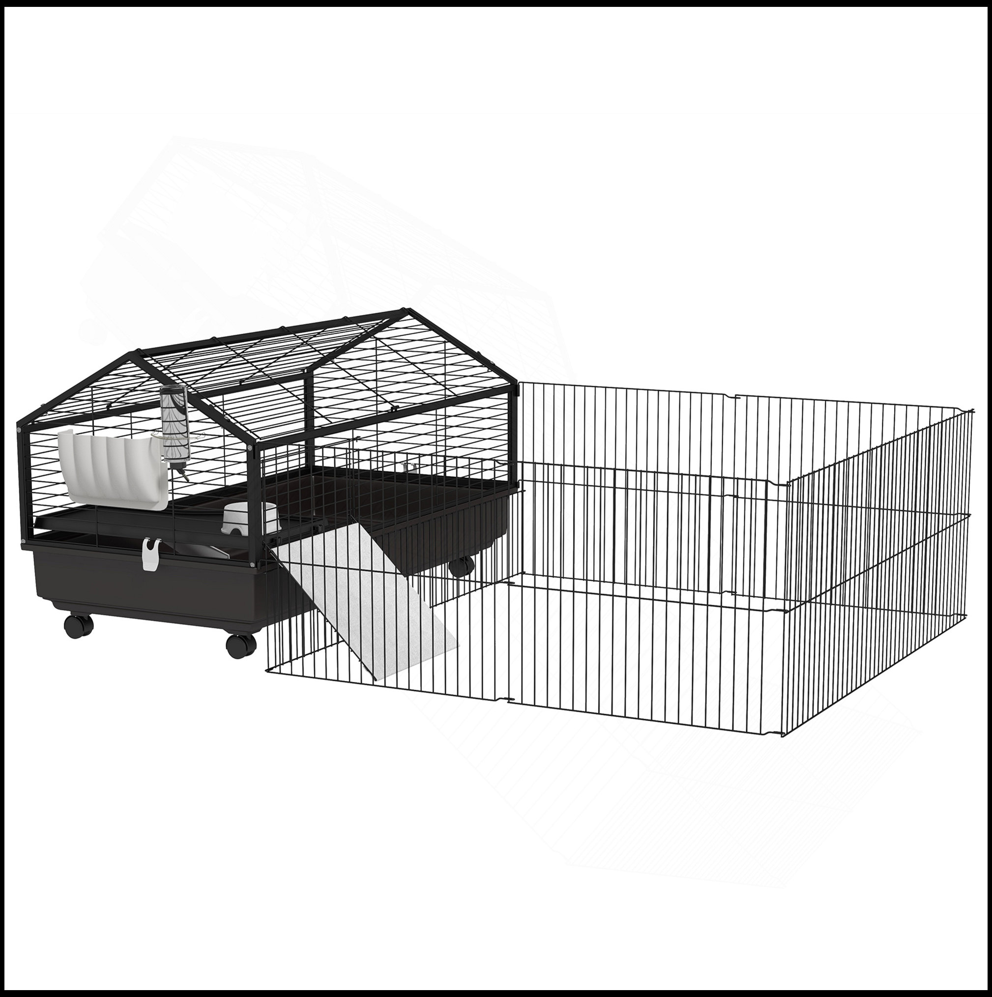 KUNMINGZHUHE Small Animal Cage With Foldable Run Area, Rolling Bunny ...