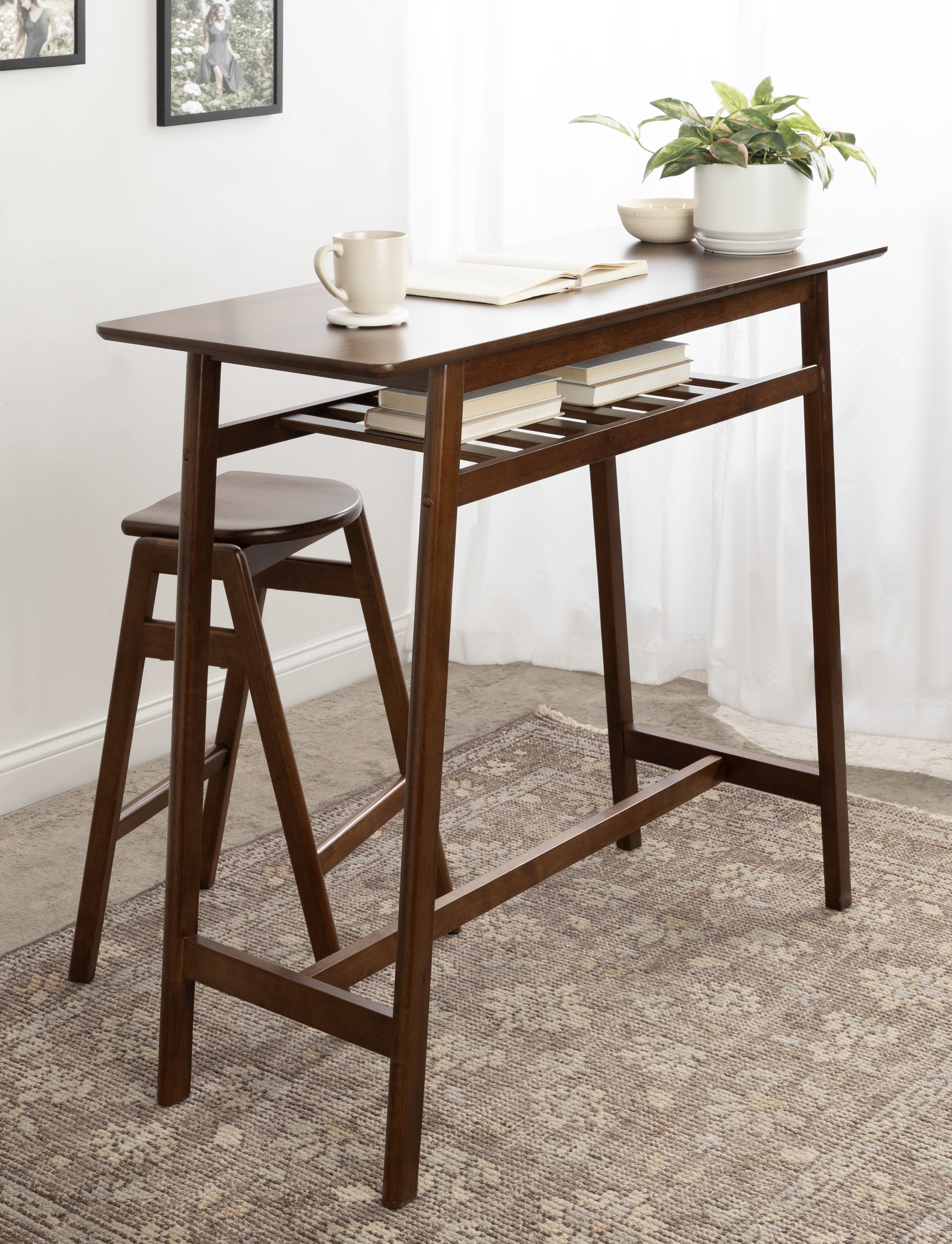 Ebern Designs Rectangle Pub Table with Storage Shelf | Wayfair