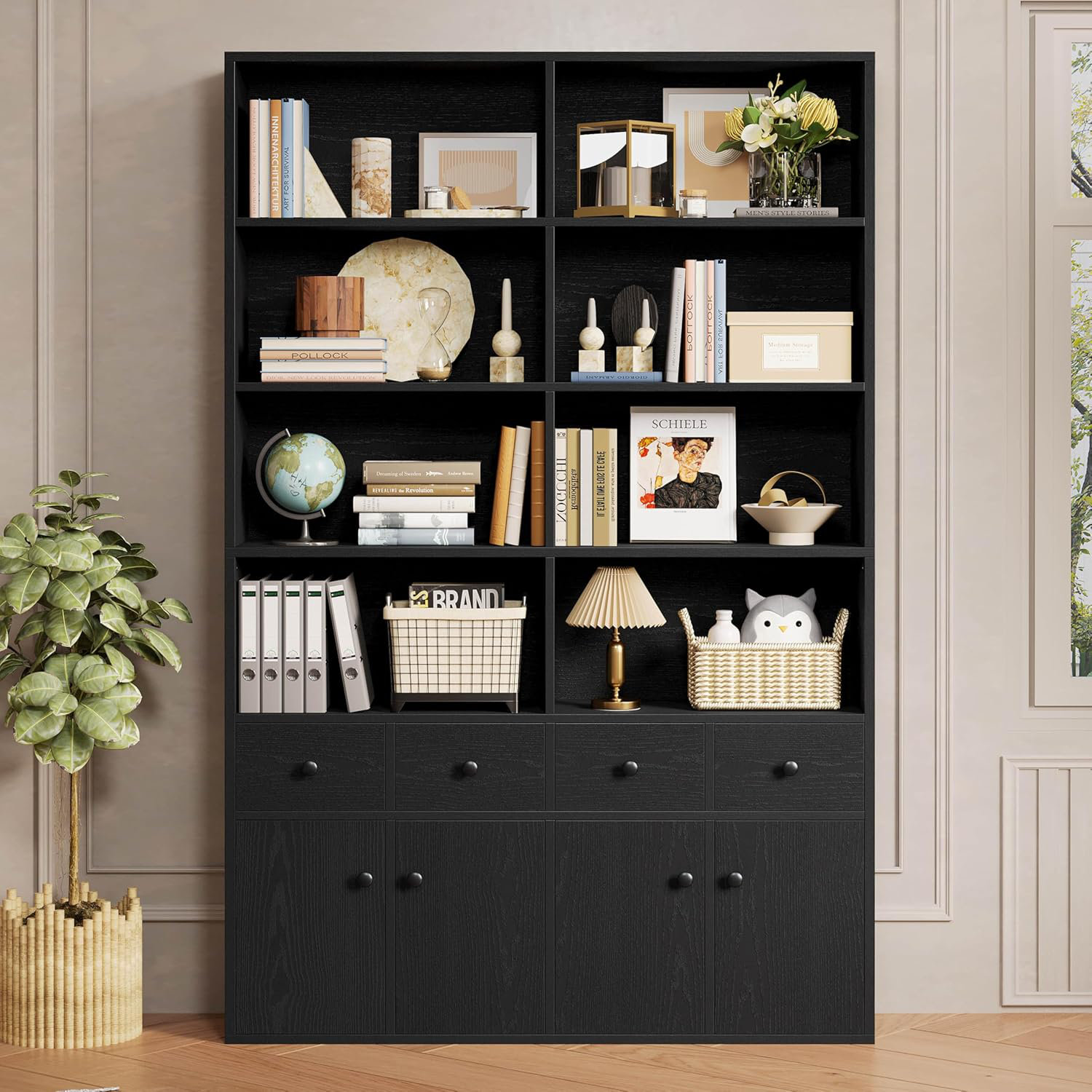 Hokku Designs 78.7" Bookcase with 4 Drawers and 4 Doors, 6 Tier Large ...