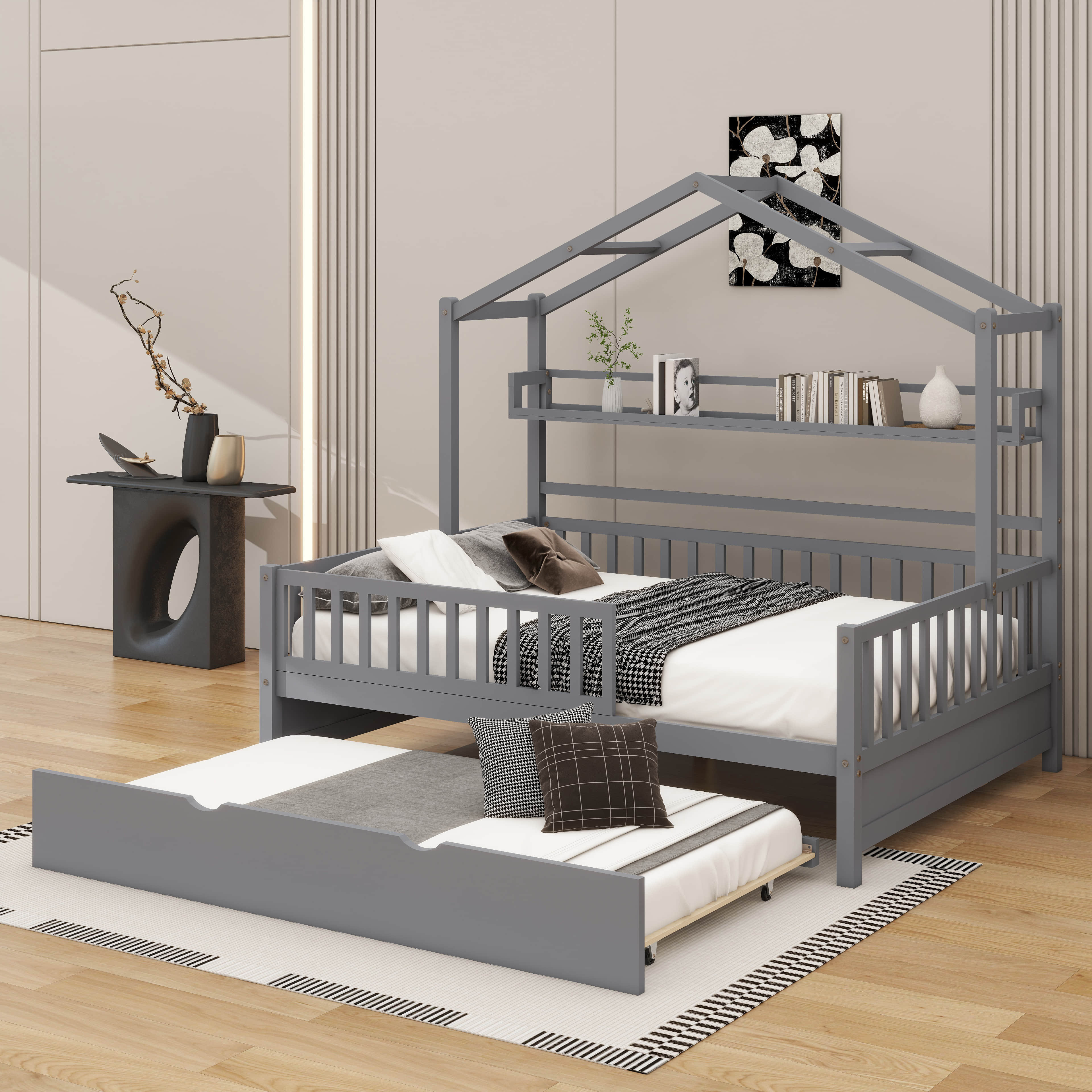 Harper Orchard Children's Log Cabin Bed With Pull-Out Trundle And Shelf ...