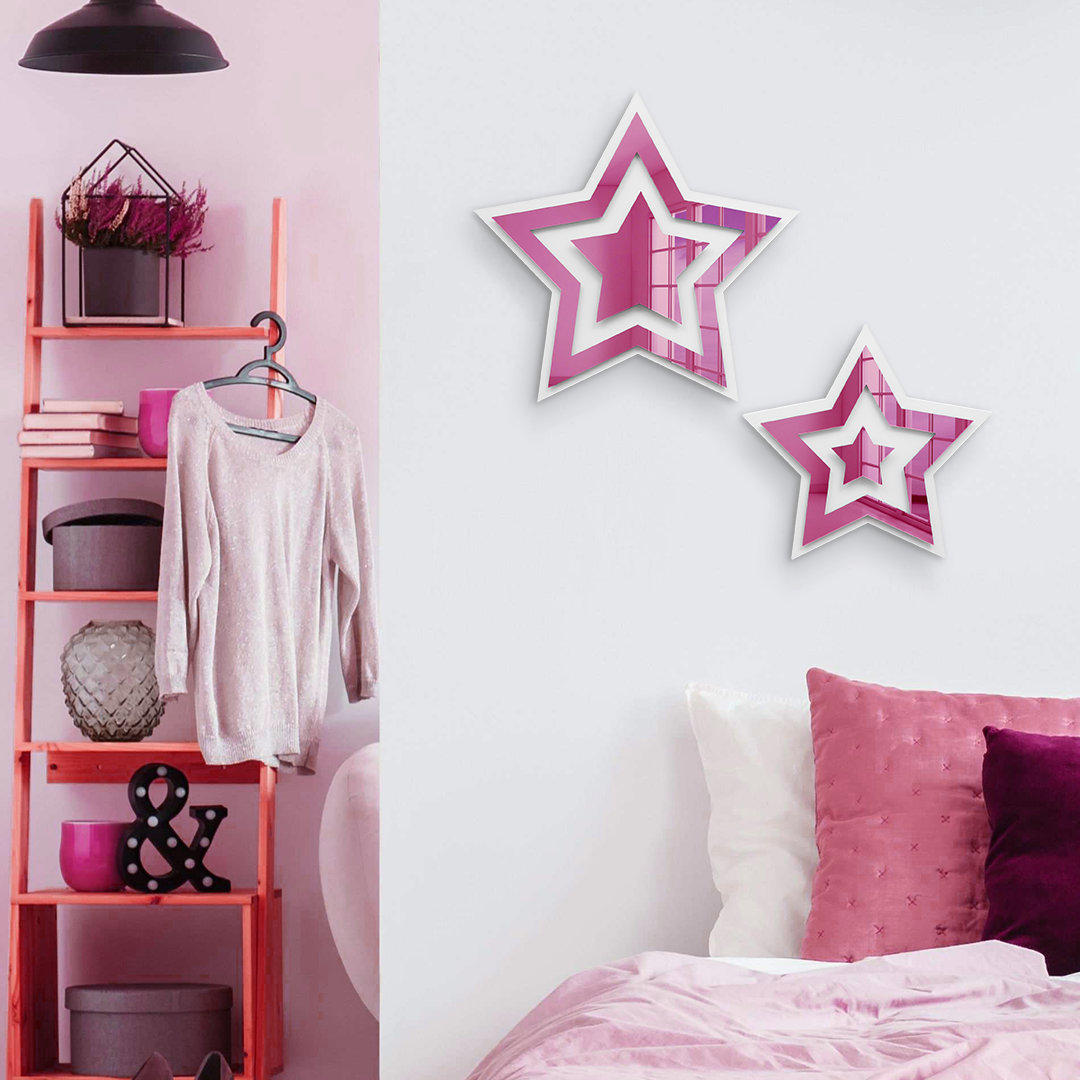 Zoomie Kids Mirrored Star Wall Art, 2-Piece Set 3D Acrylic Wall Decor ...