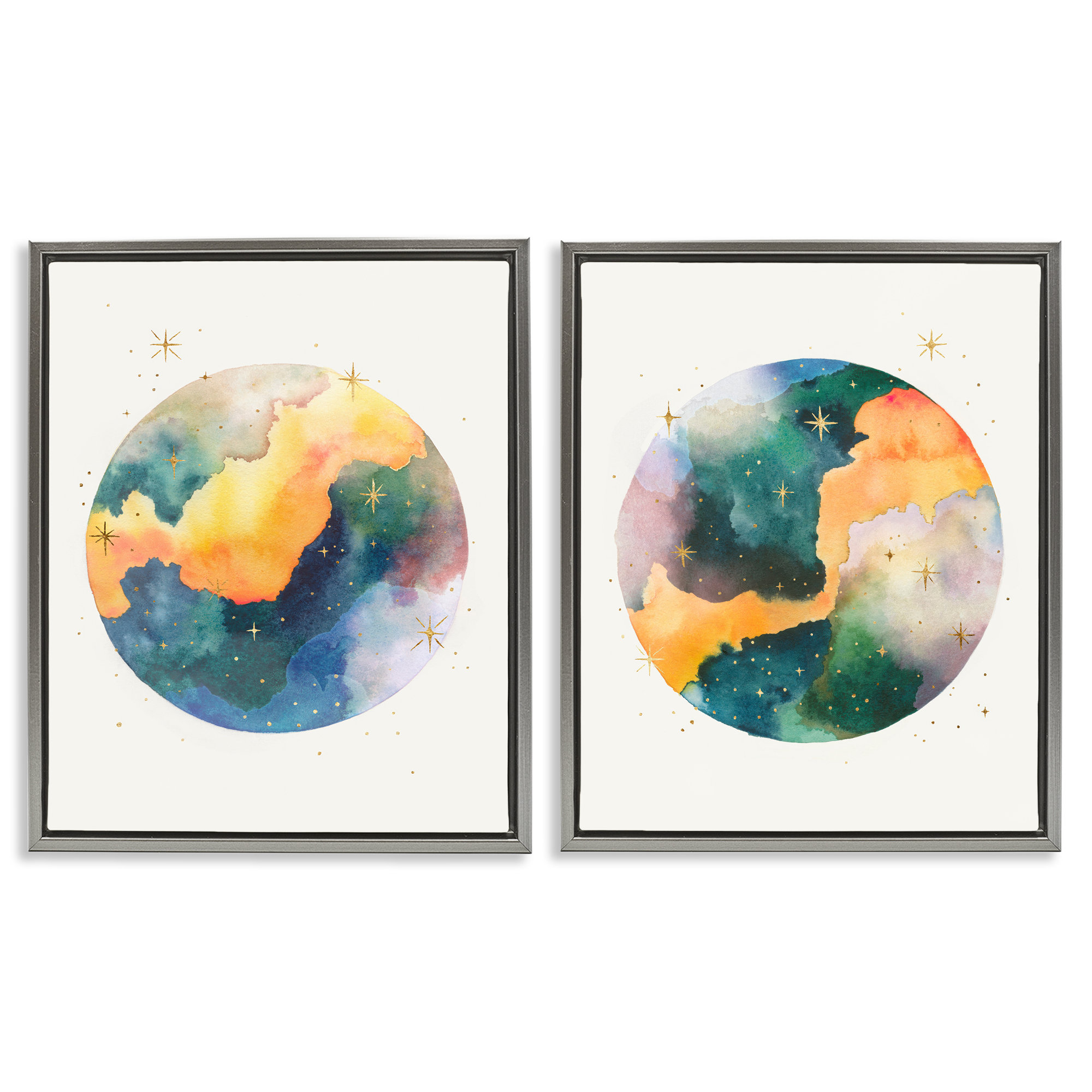 Ivy Bronx Outer Space Round Galaxies 2 PC Framed Floater Canvas Set by ...