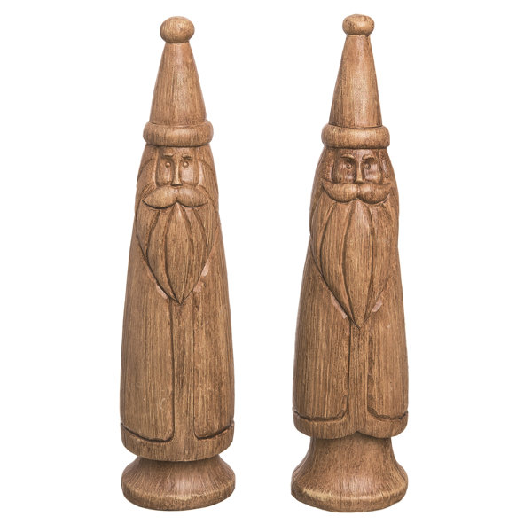 The Holiday Aisle® Resin Wood Look Slim Santa Set of 2 Christmas Home ...