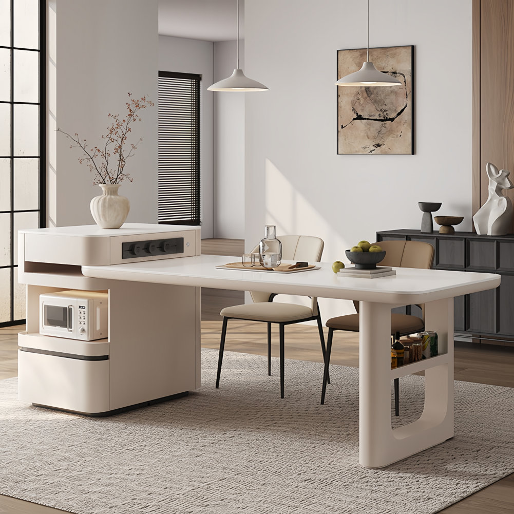 Orren Ellis Simple Cream Style Off-white Dining Table | Wayfair