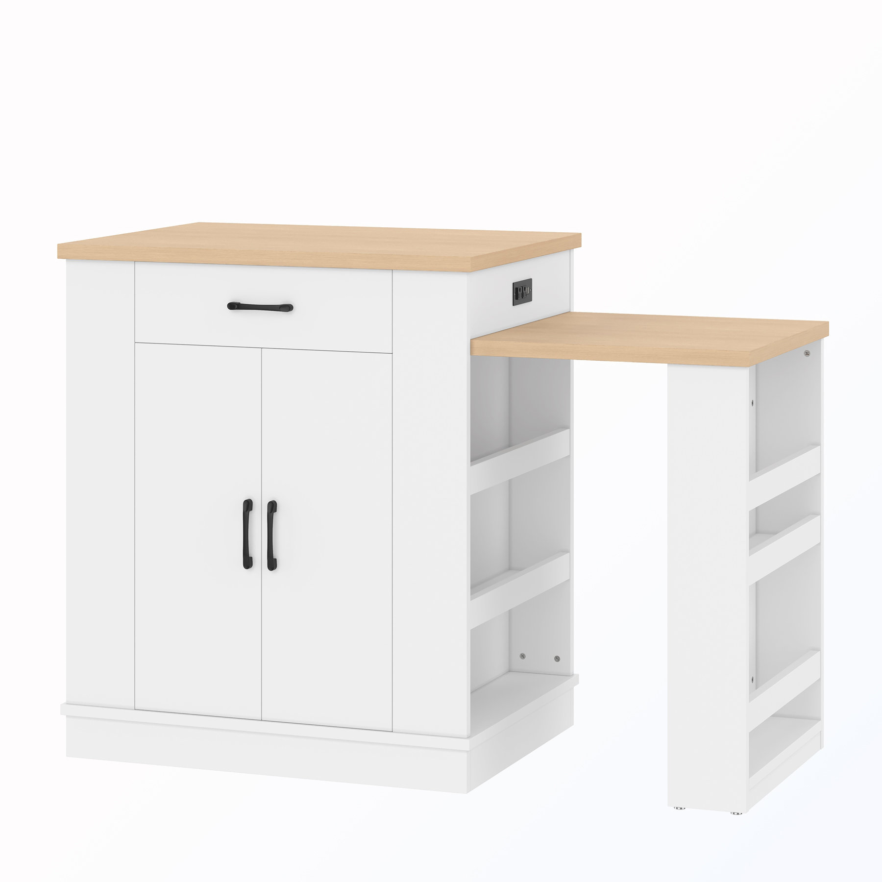 Ebern Designs Extendable Island Console With Cabinet And Open Shelving ...