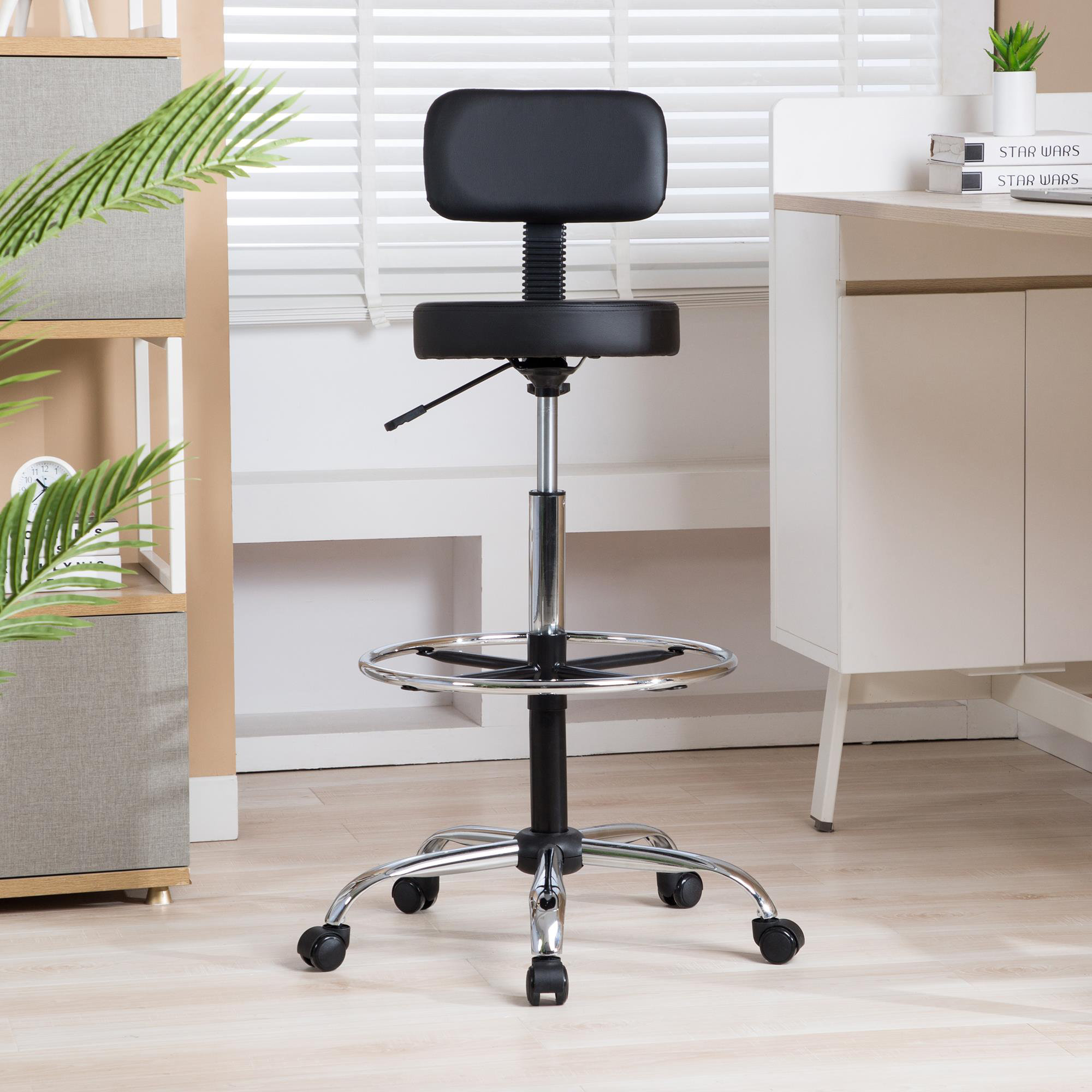 Latitude Run® Dakotta Faux Leather Drafting Stool for Office, Studio ...