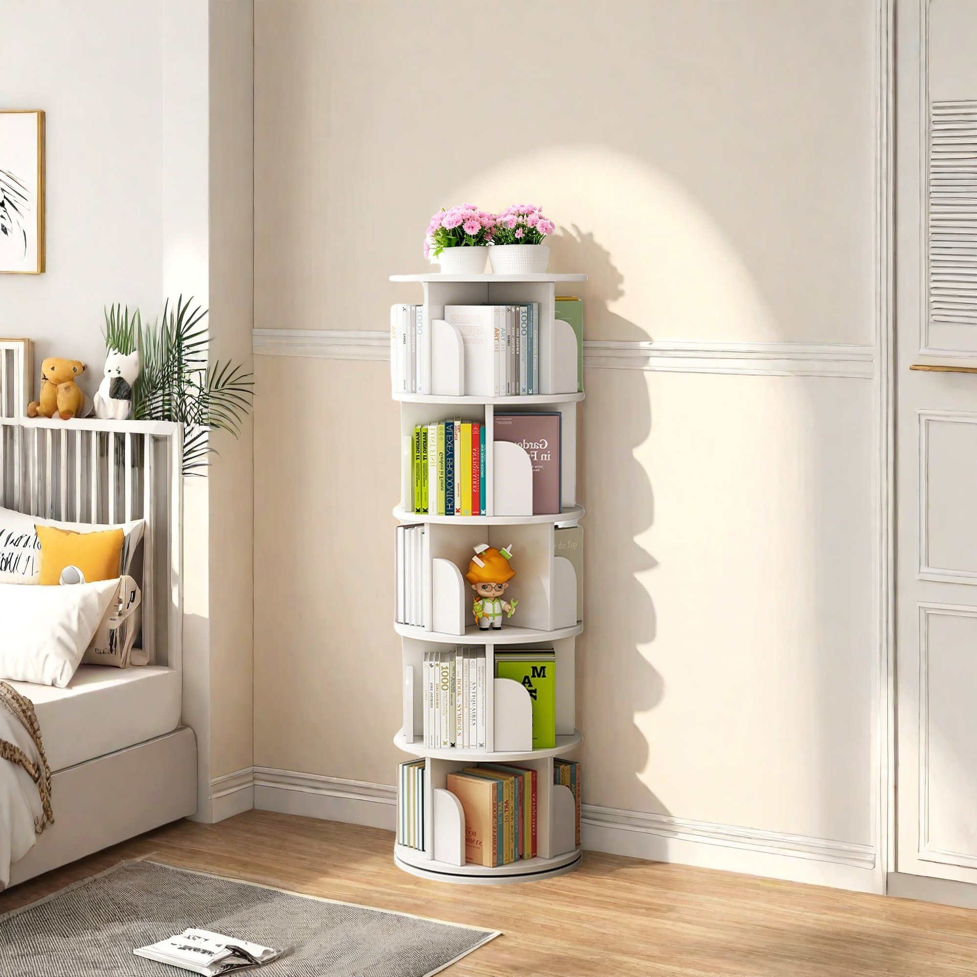 Latitude Run® 360° Rotating Bookshelf for Small Spaces Round Display ...