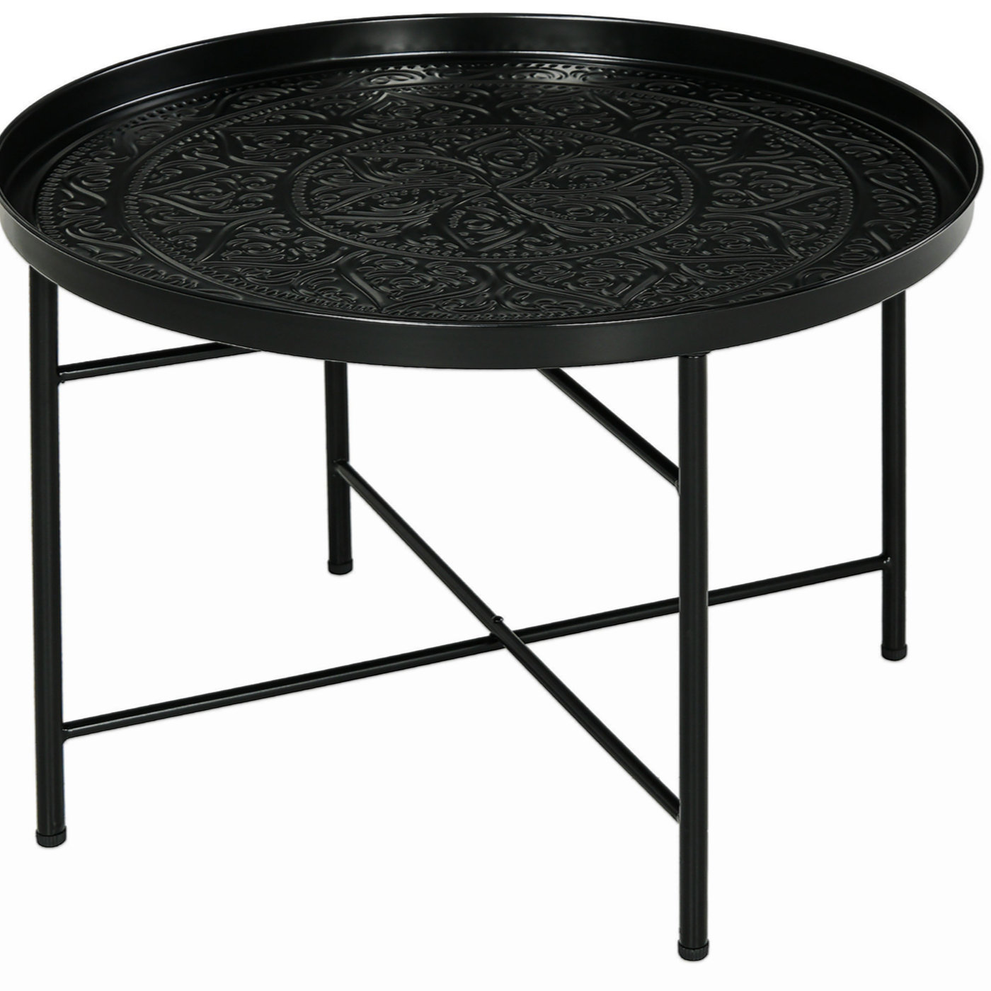 Ebern Designs 24" Round Coffee Table With Hammered Tray Top, Vintage ...