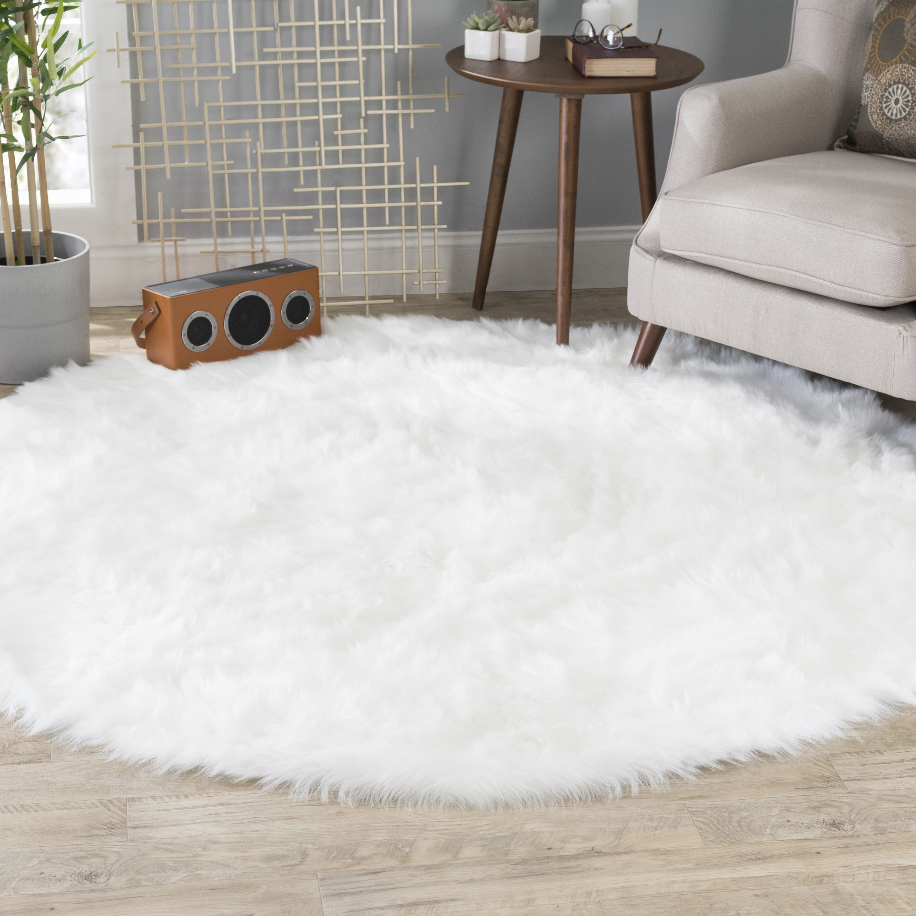 Everly Quinn Round White Area Rug - 6' | Wayfair