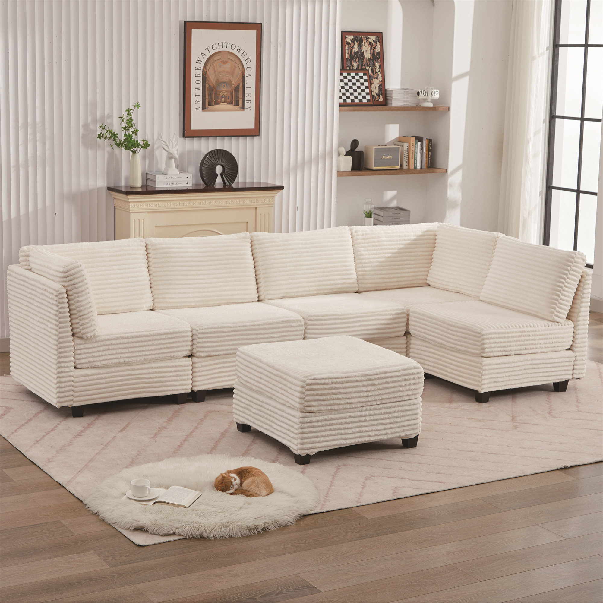Mercer41 Corduroy Sectional Couch With Storage, U Shaped Sectional Sofa ...