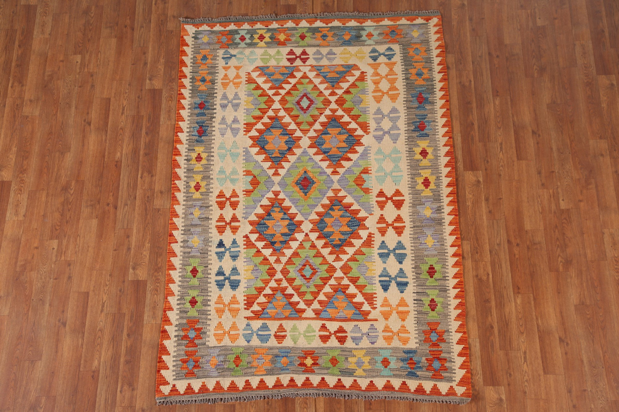 Dakota Fields Geometric Kilim Oriental Wool Rug 4x6 | Wayfair