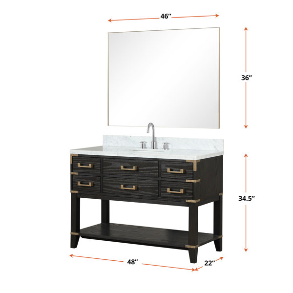 Lexora 48'' Single Bathroom Vanity with Carrara Marble Top with Mirror ...