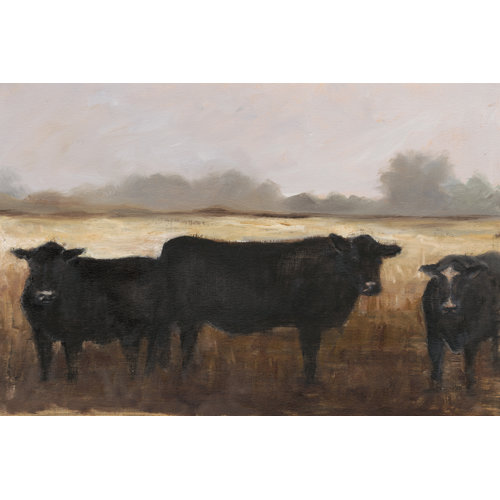 Rosalind Wheeler Black Cows II On Canvas by Ethan Harper Print | Wayfair