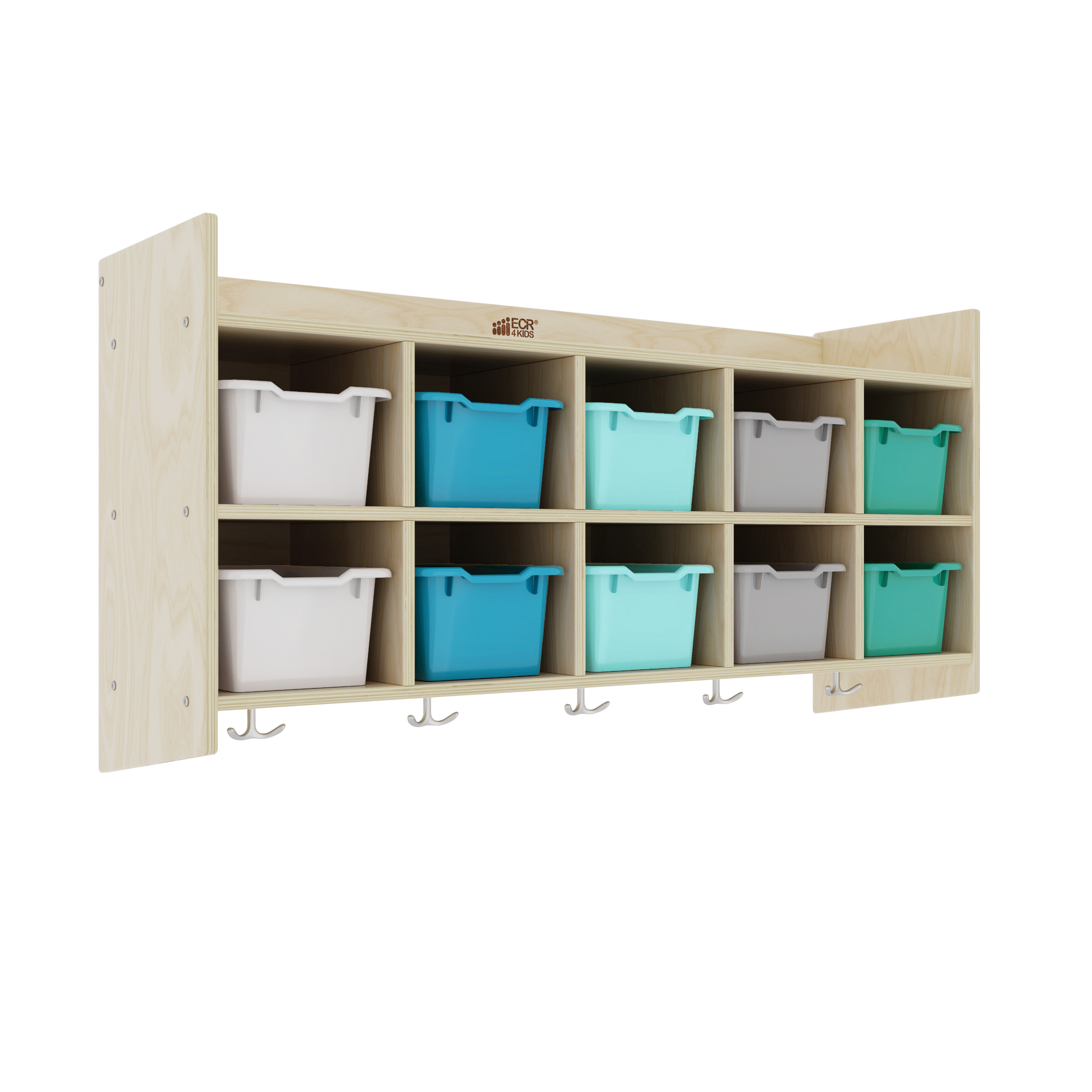 ECR4Kids 10-Section Hanging Coat Locker with Shelf and Scoop Front ...