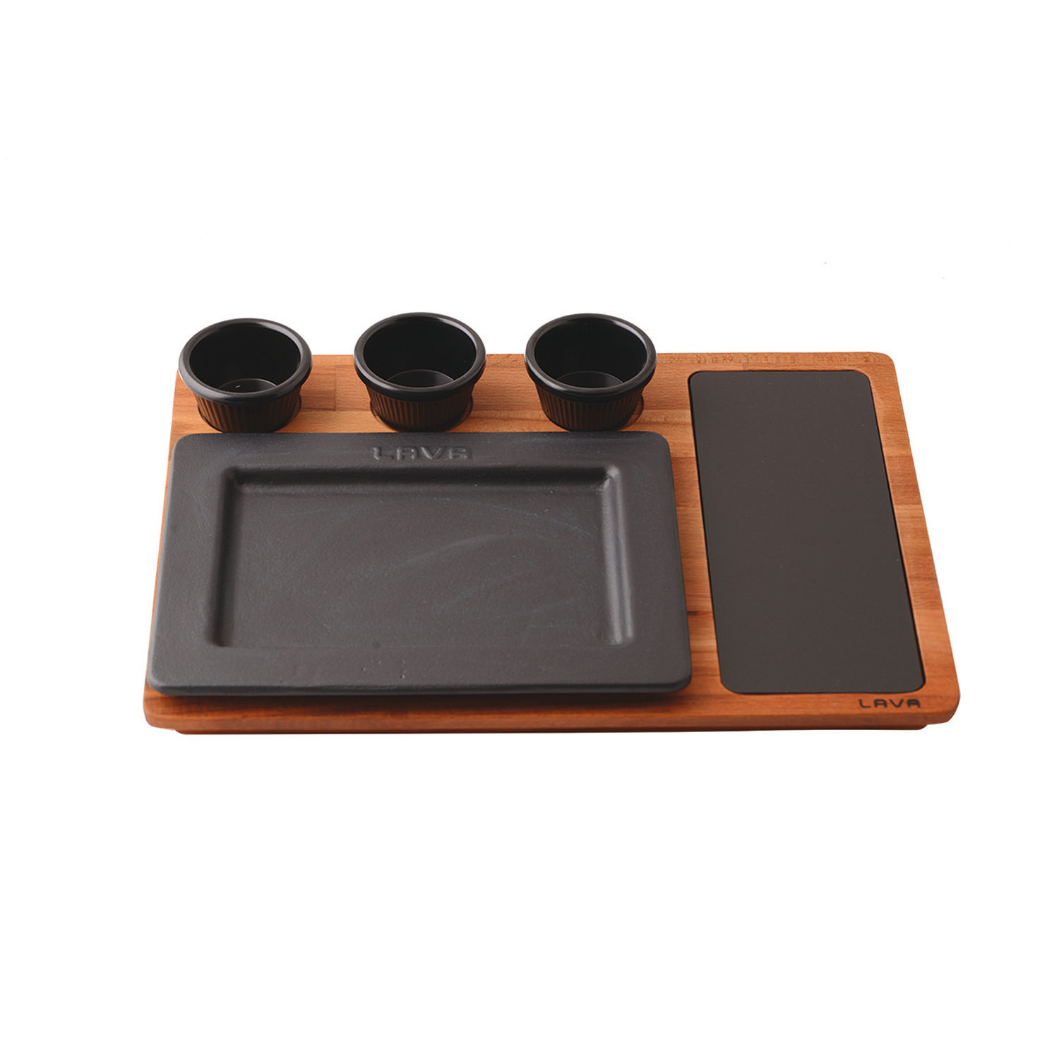 Lava Cast Iron 7.5"x10" Enameled Rectangle Serving Dish with Beechwood ...